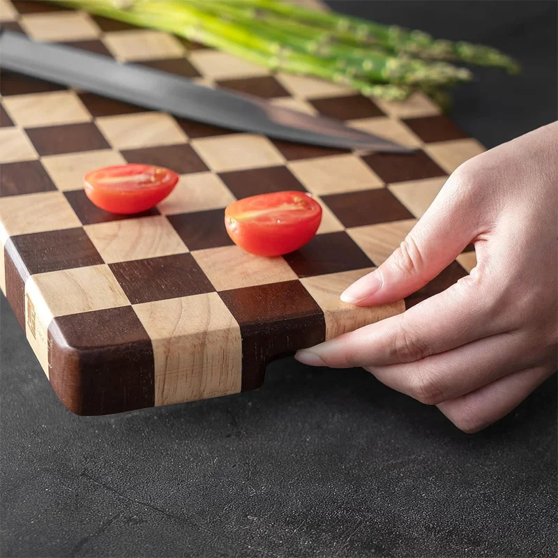 Checkerboard Pattern Wooden Butcher Block for Kitchen Use-Meat Cheese ...