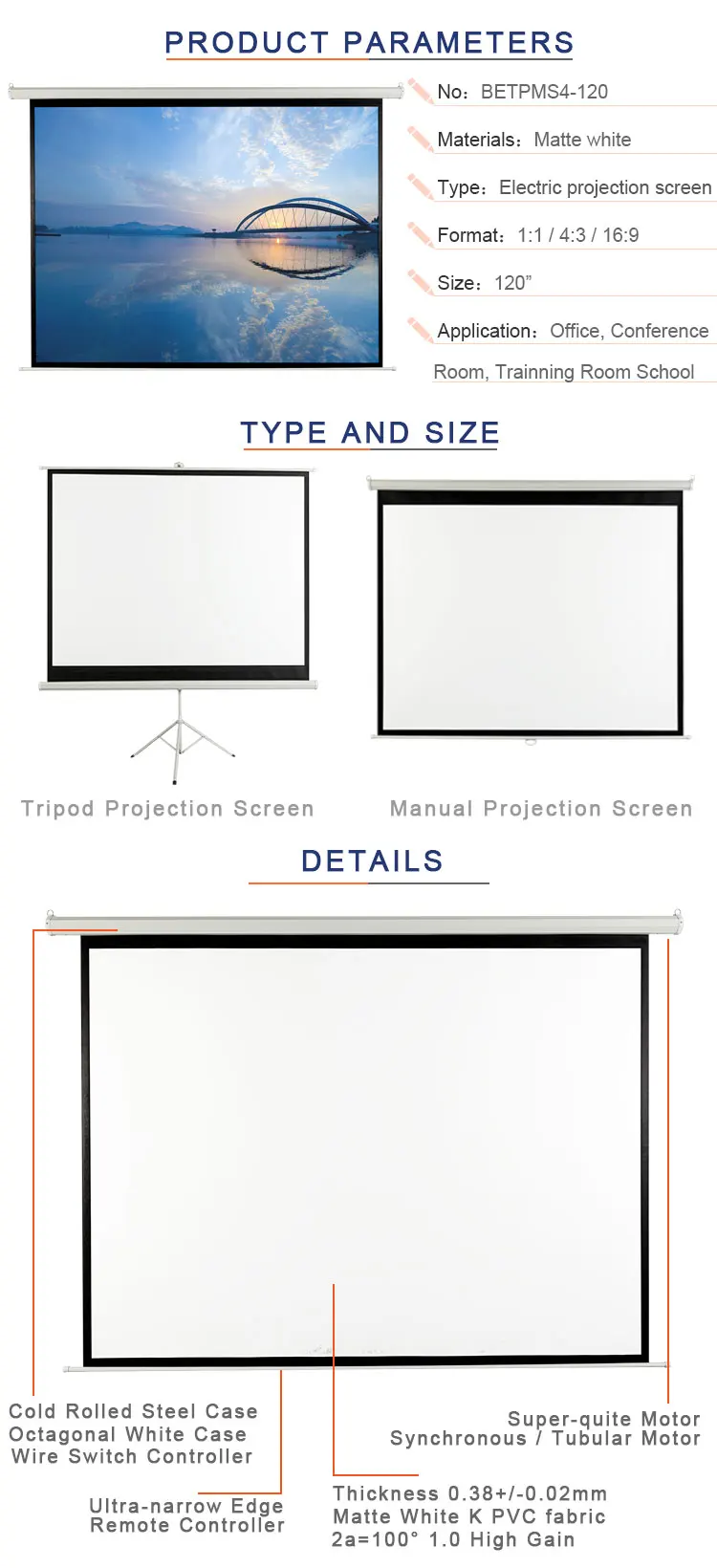 Matte White Remote Control Motorized Projection Projector Screen Wall ...