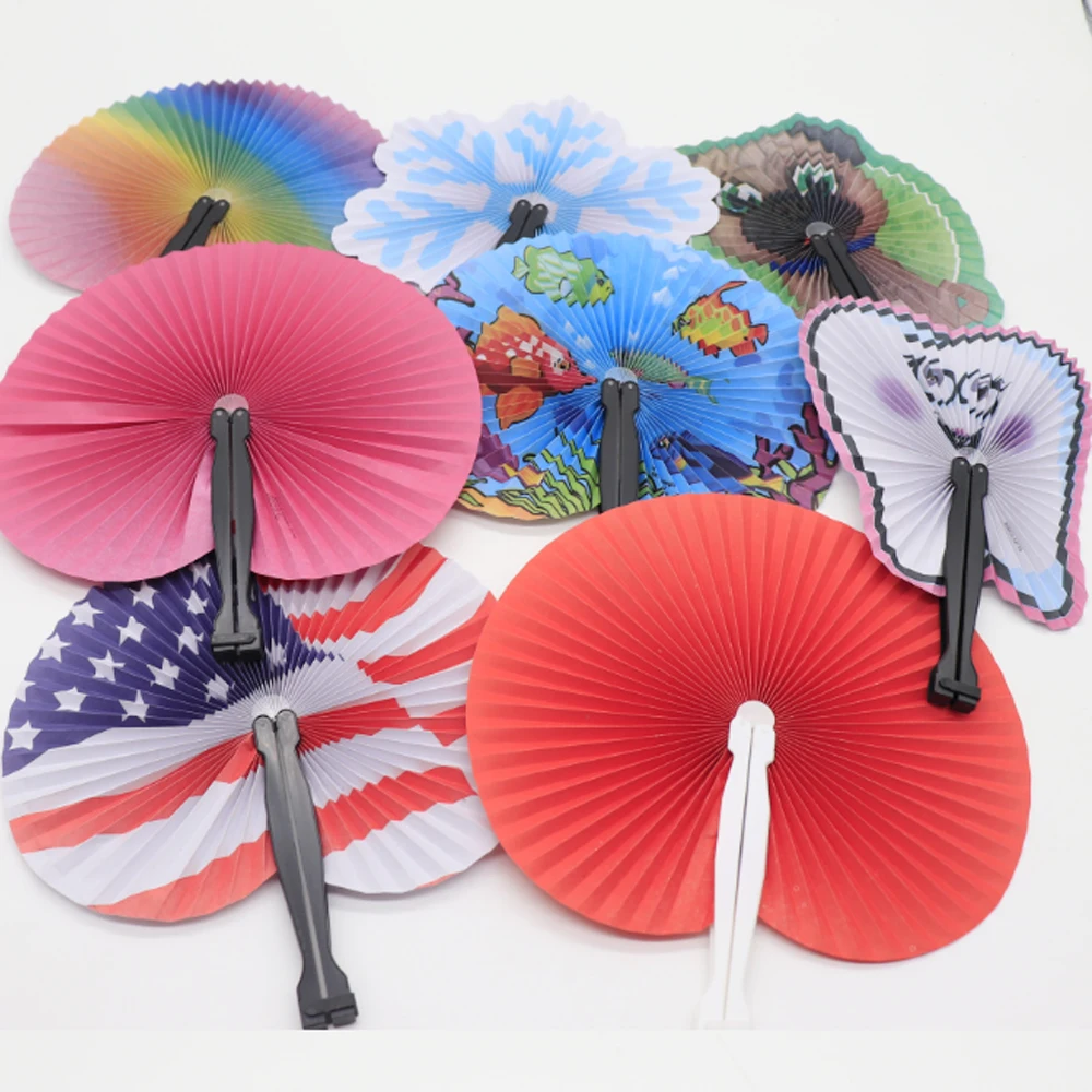 Round Shaped Accordion Folding Handheld Paper Hand Fans