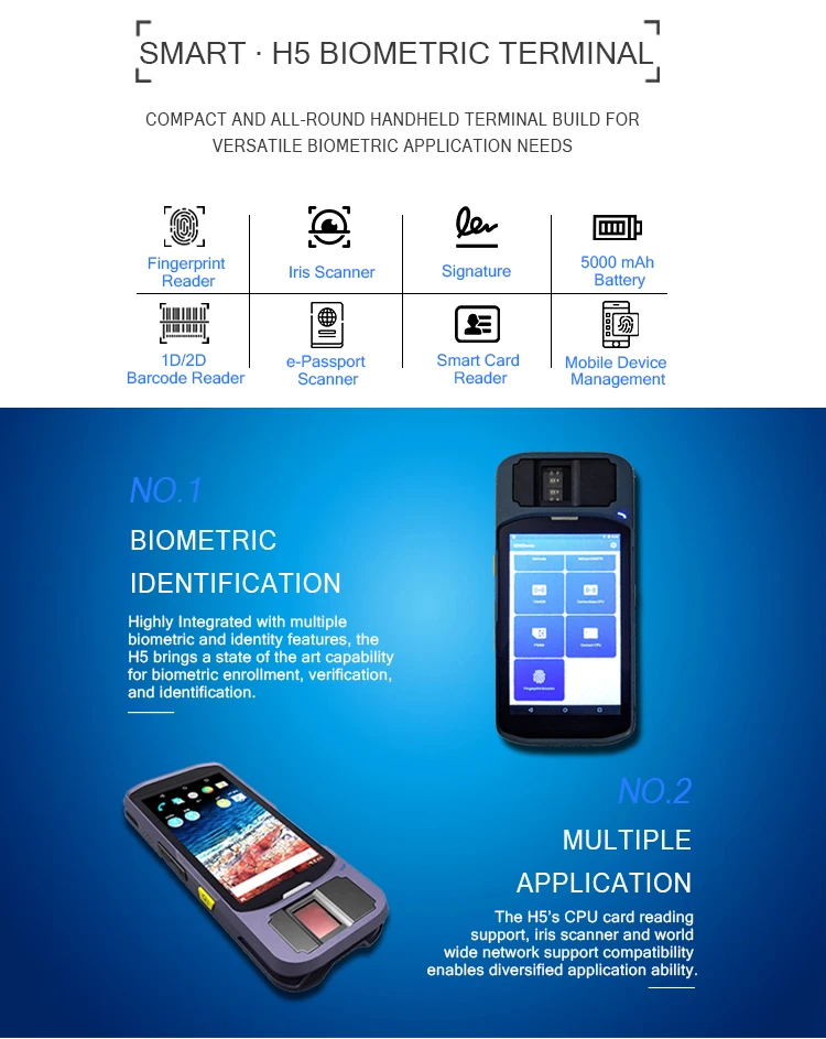 5 Inches Biometric Handheld Identification Device with Fingerprint ...