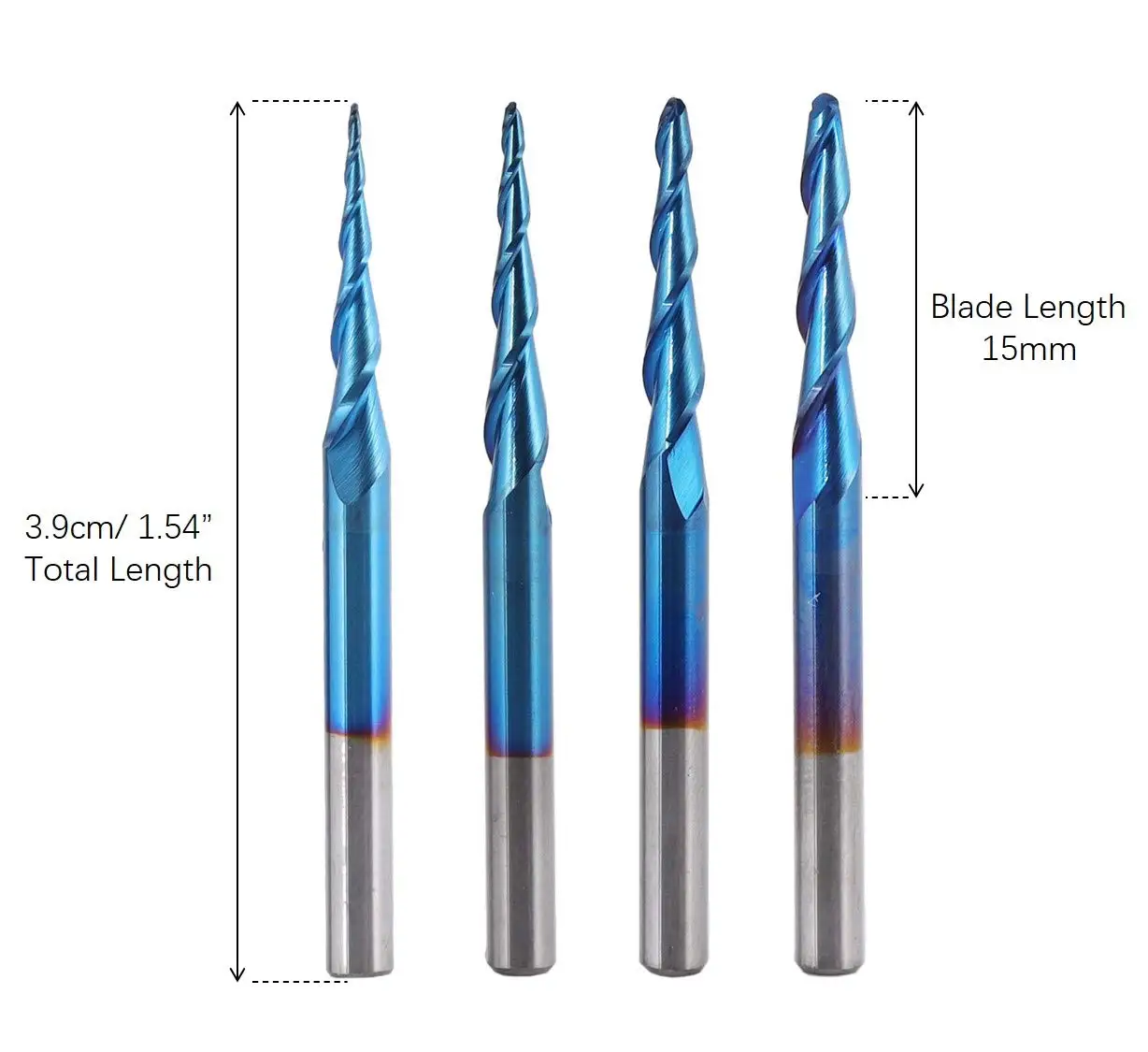 2 Flute Tapered Ball Nose Cnc Router Bits End Mill R025 R1018 Shank Nano Blue Coating