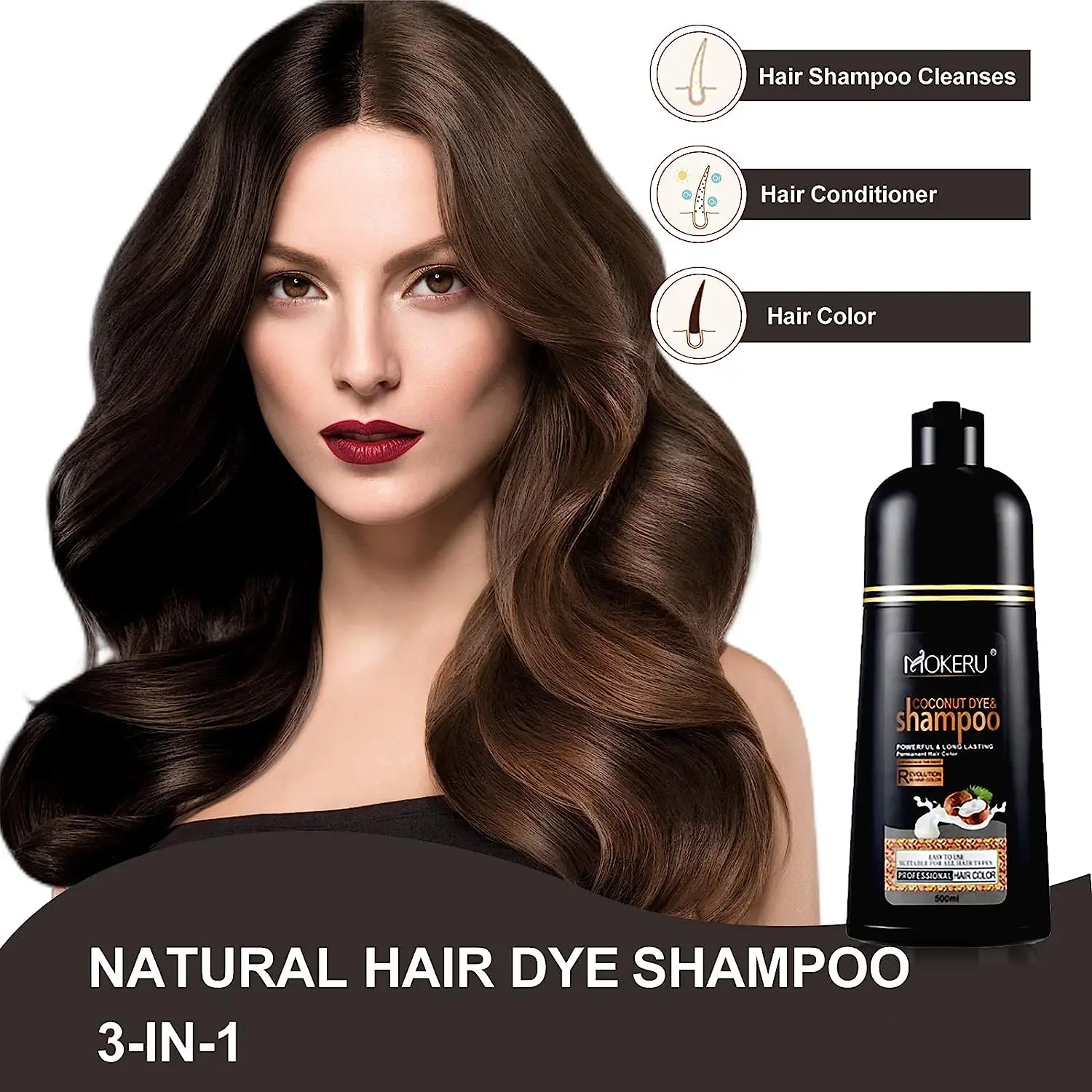 MOKERU Coconut Dye Shampoo Easily to Use for Dyeing Color Shampoo and ...