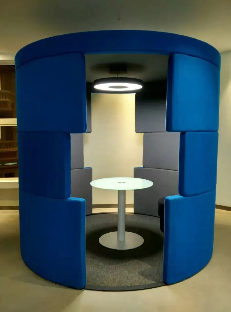 Cylindrical Office Phone Booth with LED Light - Mingle Furniture