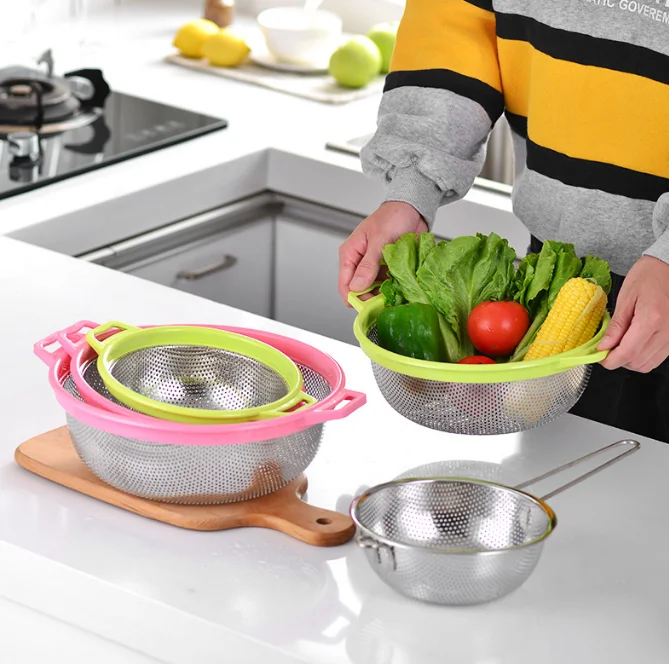 Stainless Steel Washing Rice Sieve Colanders With Pp Handle Kitchen ...
