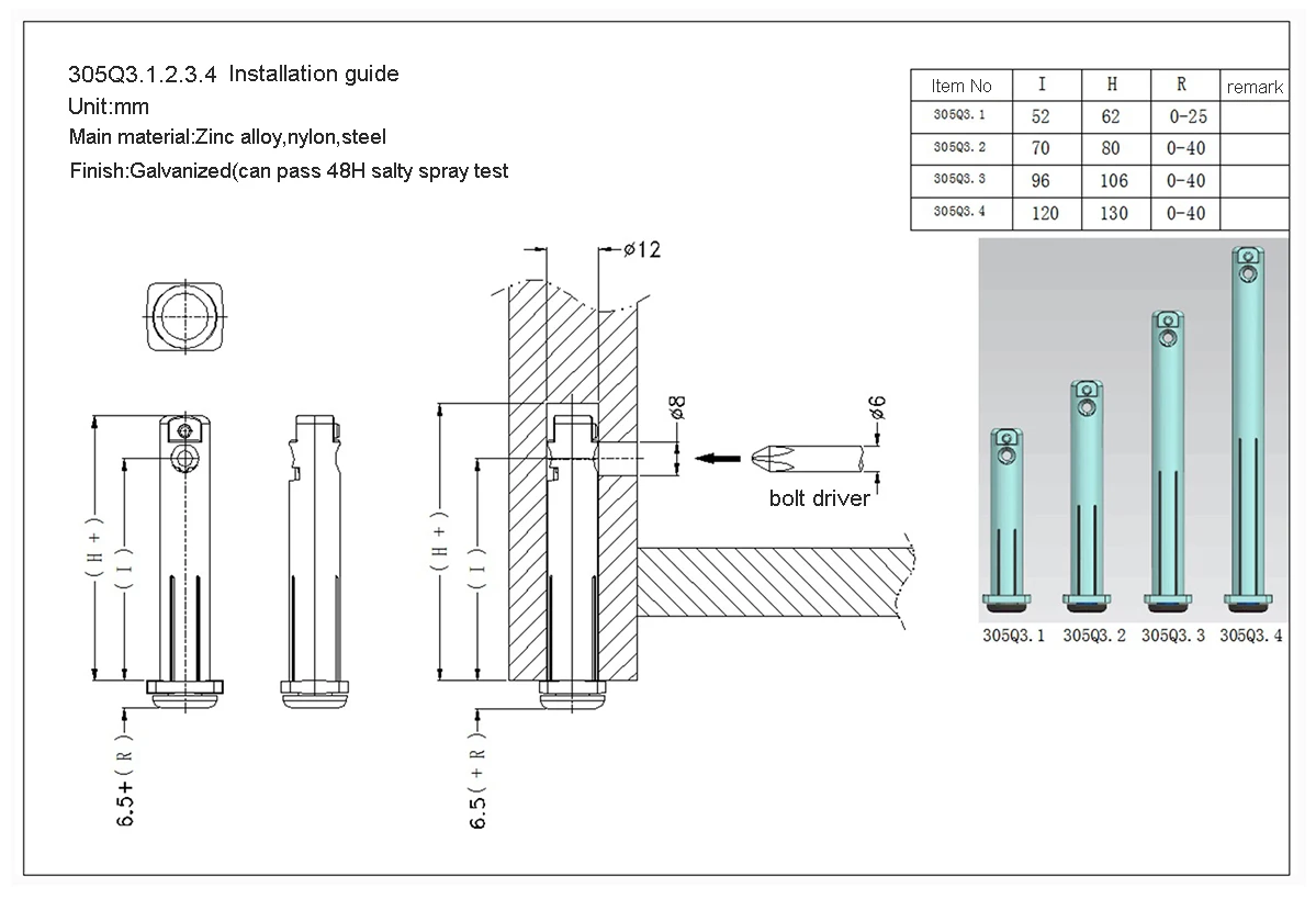 305Q3 Plinth Adjustable Table Leg Screw Jack Stands for Furniture