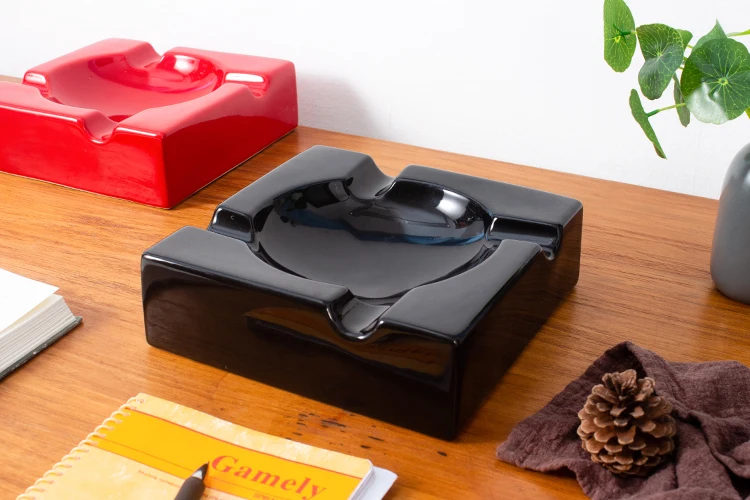 Glossy Black Ceramic Ashtray with Custom Logo - Durable