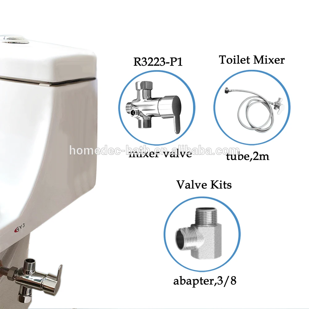 Brass Bidet Tee-Adapter with 2m Hose - Hot Cold Water Mixing Valve Set