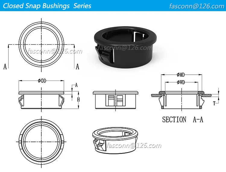 Nylon Open/close Snap Bushing - Adjustable & Flame Class UL94-V2