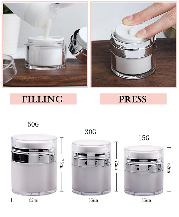 Pmma Acrylic Airless Jars Double Wall Pearl White Round Eye Cream ...