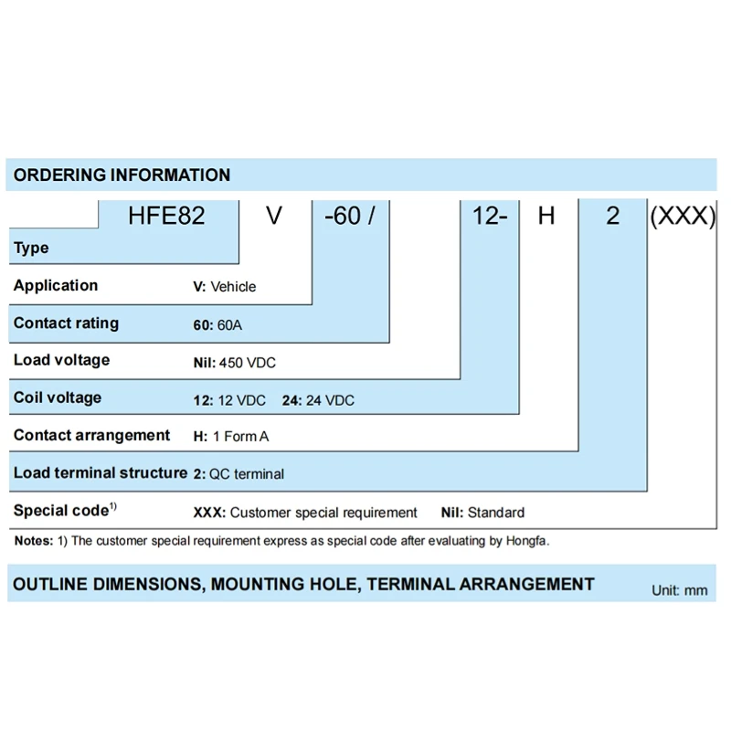HFE82V-60 HONGFA High Voltage DC Contactor - 450V 750V 60A