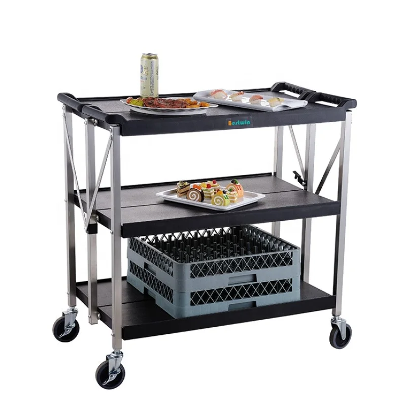 Collapsible Food Cart - Heavy Duty Folding Utility Trolley
