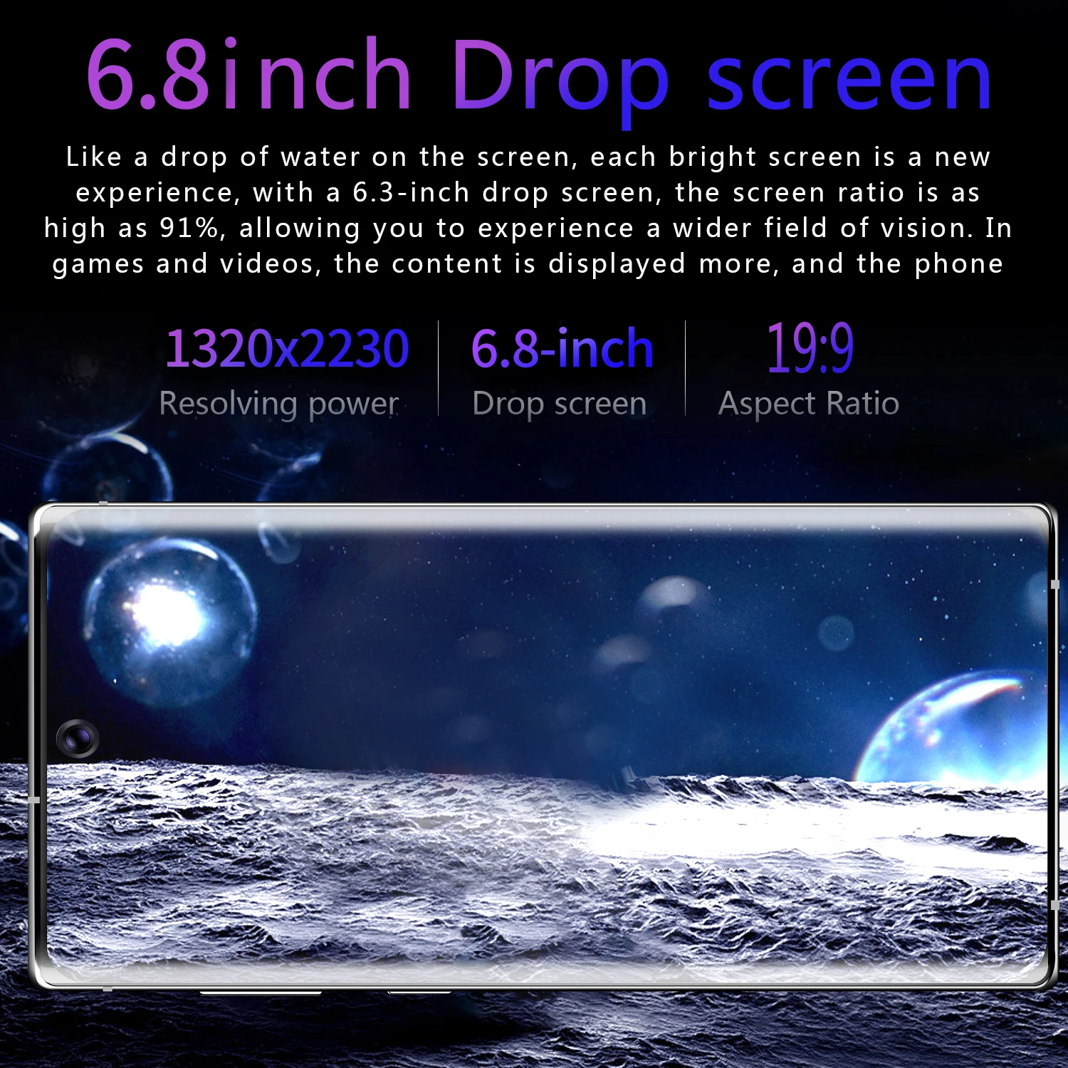 6.5 inch 3g cell phone large screen Octa core HD+ 18:9 2230*1320 ...