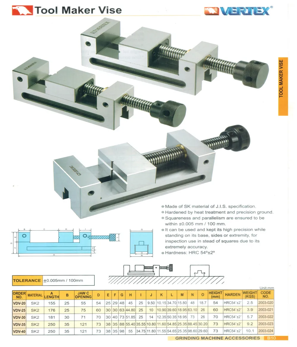 VERTEX Tool Makers Vise VDV-40 - Precision Grinding Vise