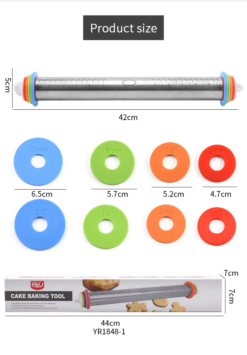 Height Adjustable Stainless Steel Rolling Pin With 4 Removable ...