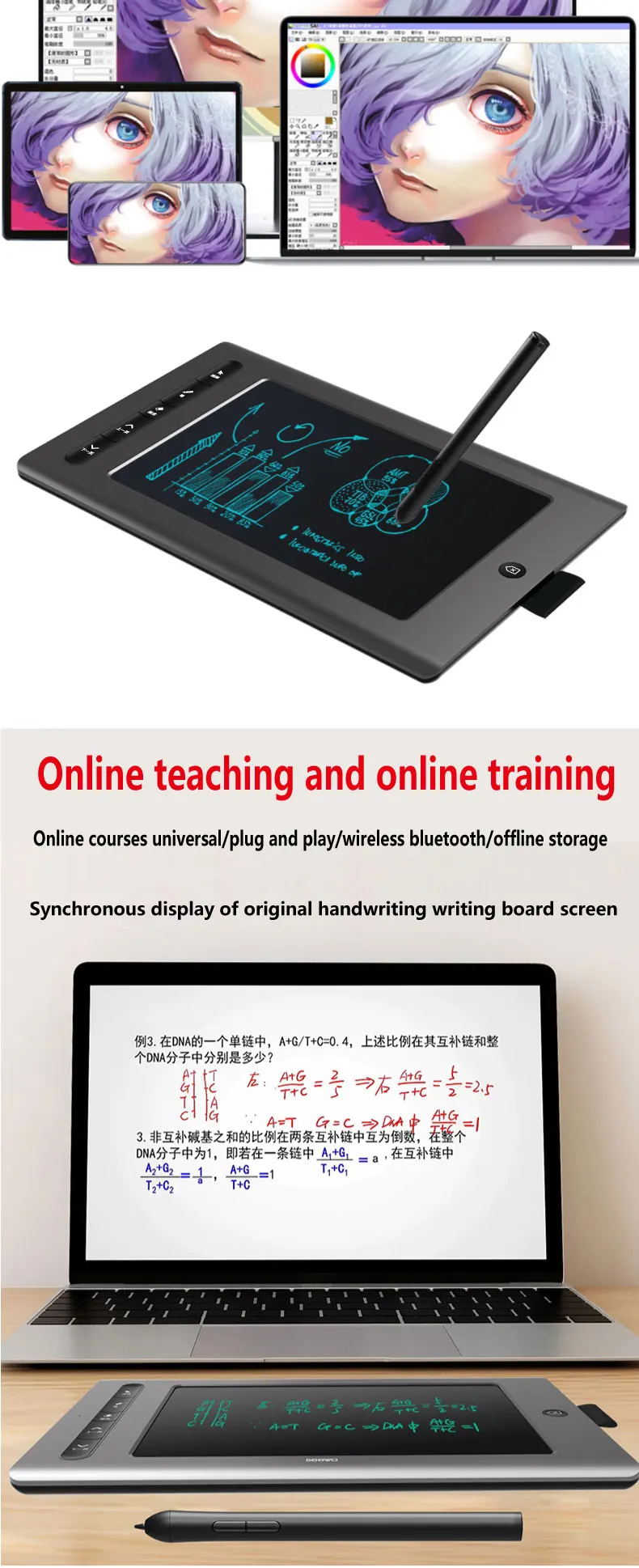 VSON WP9618 Digital Writing Tablet with 8192 Pressure Levels, USB & 2.4G Connection - Ideal for ...