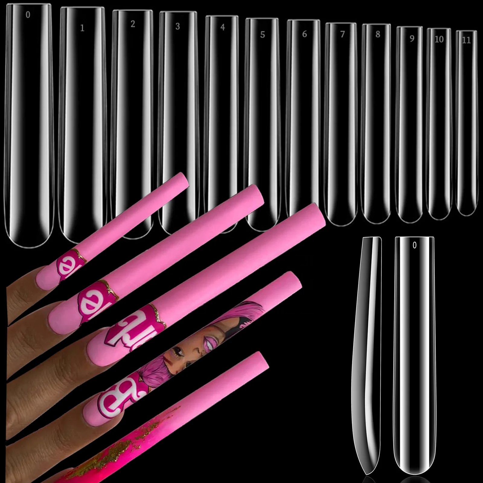 60pcs/bag 100cm Hot Super Rectangular Nail Tips Square Head Extra Long ...