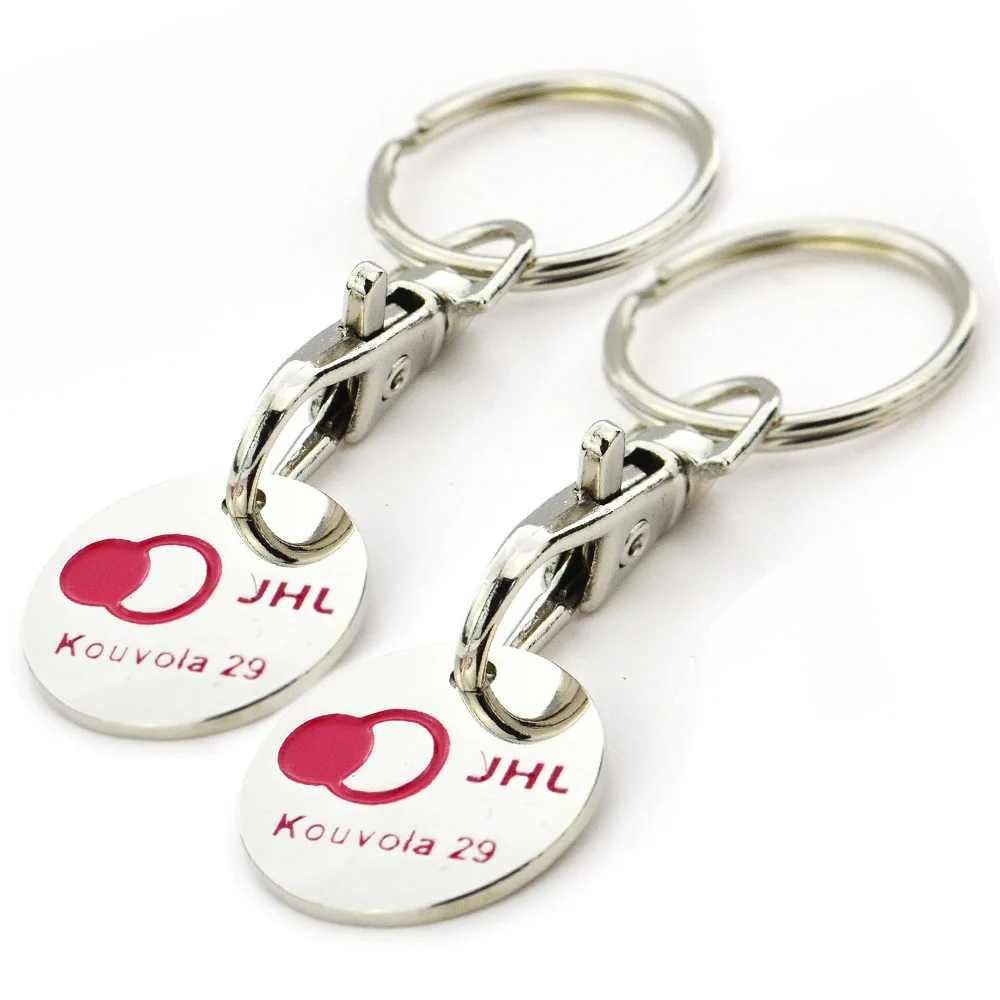 Customized Design 2D Metal Euro Trolley Coin Keychain