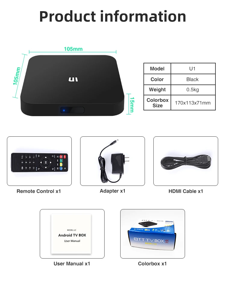 JUNUO TV Box - 4GB 64GB Android 9.0 Set Top Box with 4K HD