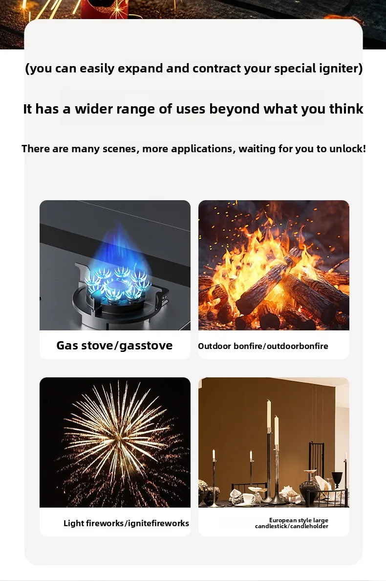 Rechargeable Metal Ignition Gun for Kitchen Extendable Retractable ...