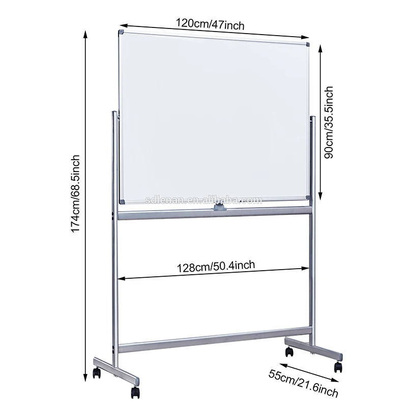 90x120cm Classroom Mobile Rolling Whiteboard Stand Office Double Sided ...