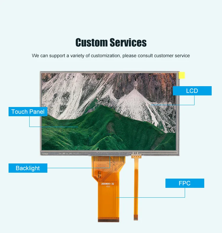 OEM RGB 7 Inch 800*480 LCD Module with Sunlight Readability