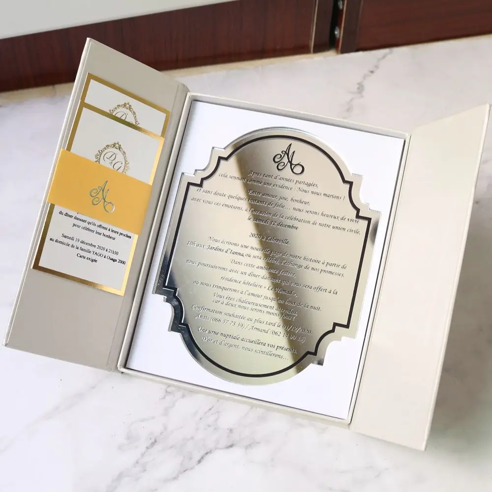 Luxury Acrylic Wedding Invitation Card with Embossing Box Invitation ...