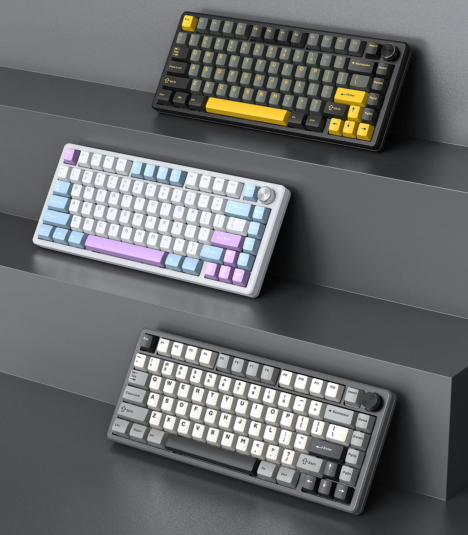 Custom GASKEGT 87 Keys All Aluminum RGB Plug-in Three Mode Wireless ...