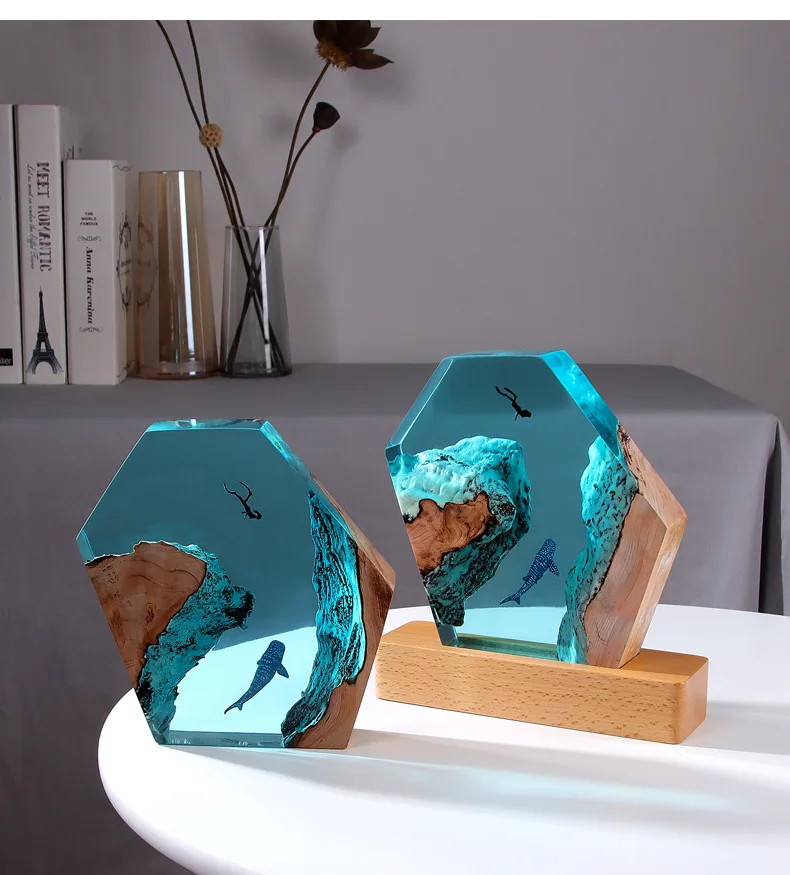 Home Decor Epoxy Lamp Handmade Resin Crafts Divers Night Light ...