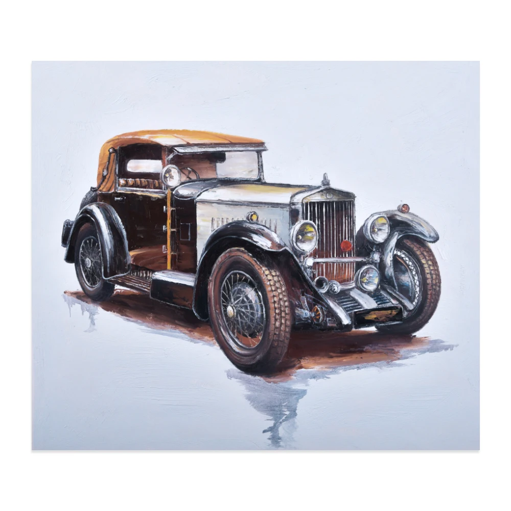 Custom Size Hand Drawing Realistic Unique Gift Yellow Classic Cars ...