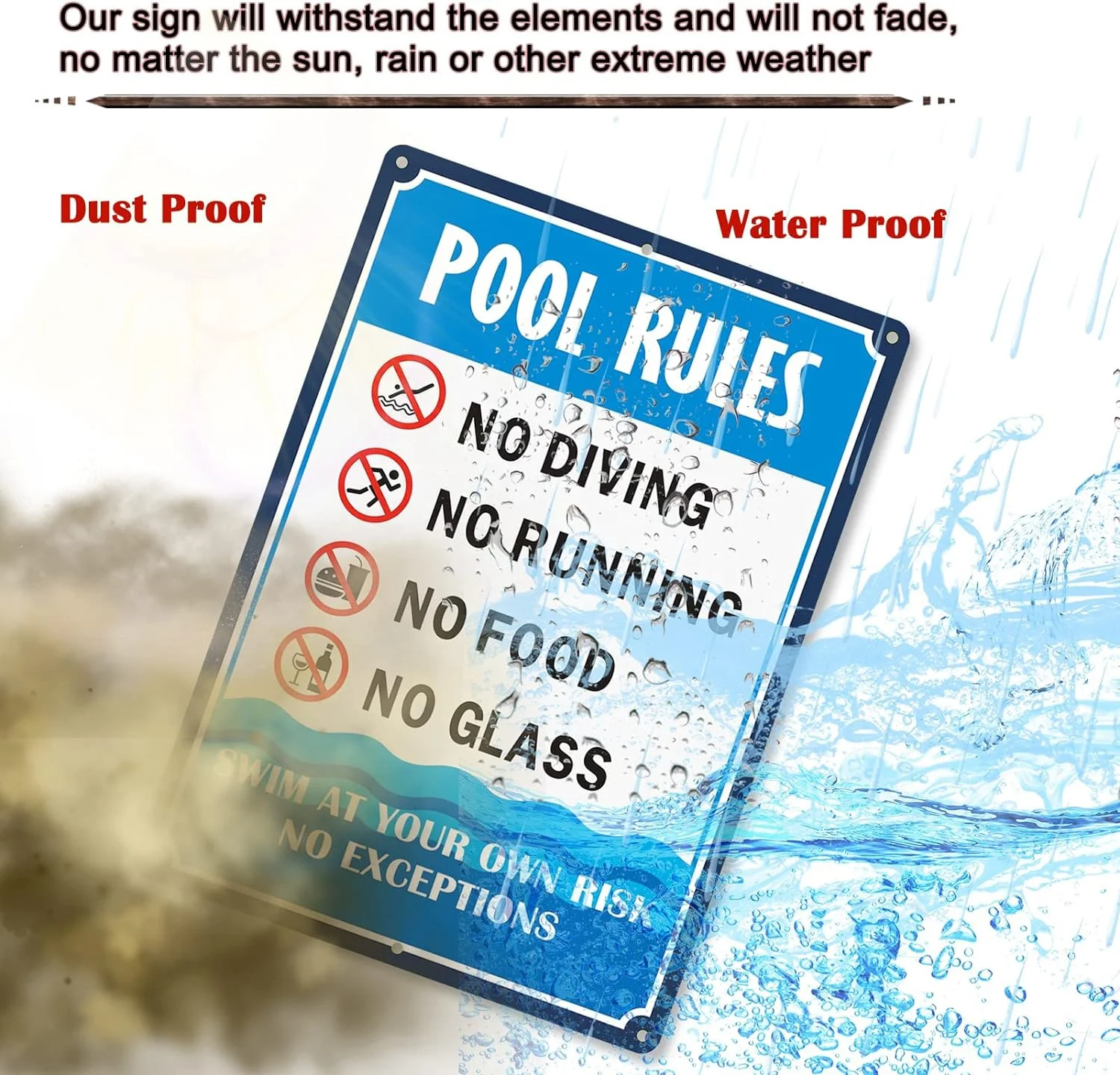 Pool Rules Sign,No Diving No Running No Food No Glass,Rust Free ...