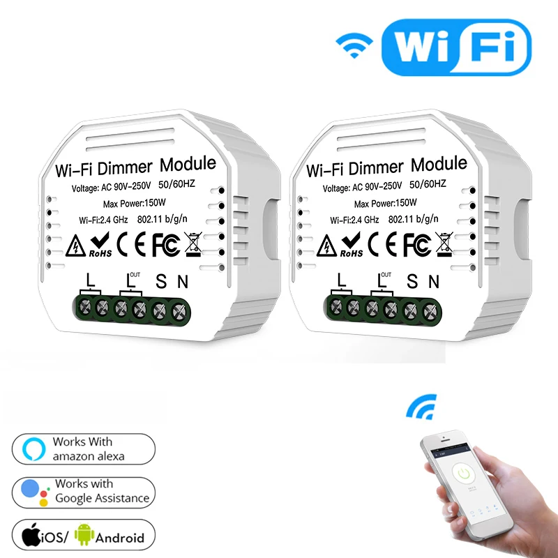 2 Gang Diy Wifi Smart 2 Way Light Led Dimmer Module Switch Smart Life ...
