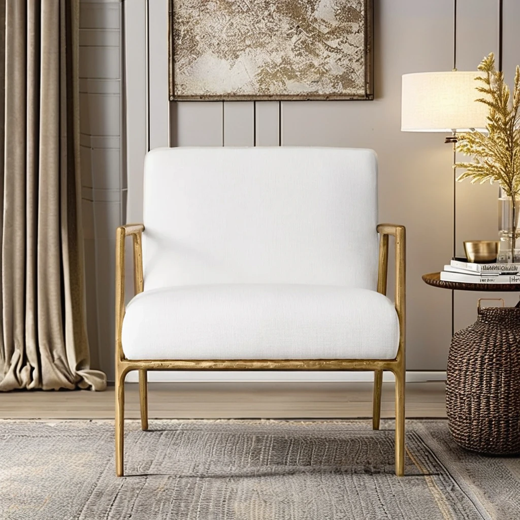 Modern Thaddeus Golden Track Arm Chair Hand Hammer Forged Metal Frame ...