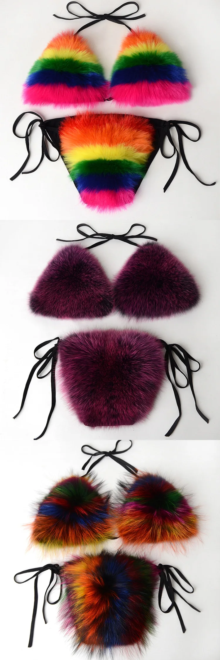 Fashion 2pcs Set Ladies Real Fox Fur Fluffy Lingerie Women Sexy Fur ...