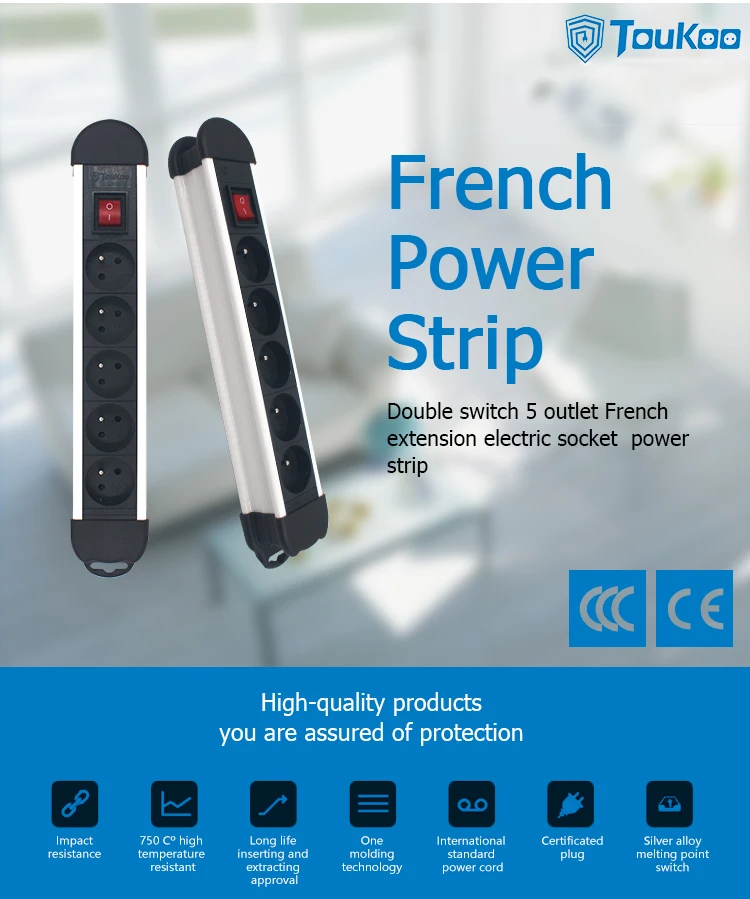 French 5 Way Power Extension Board Power Strip Surge Protector Smart ...
