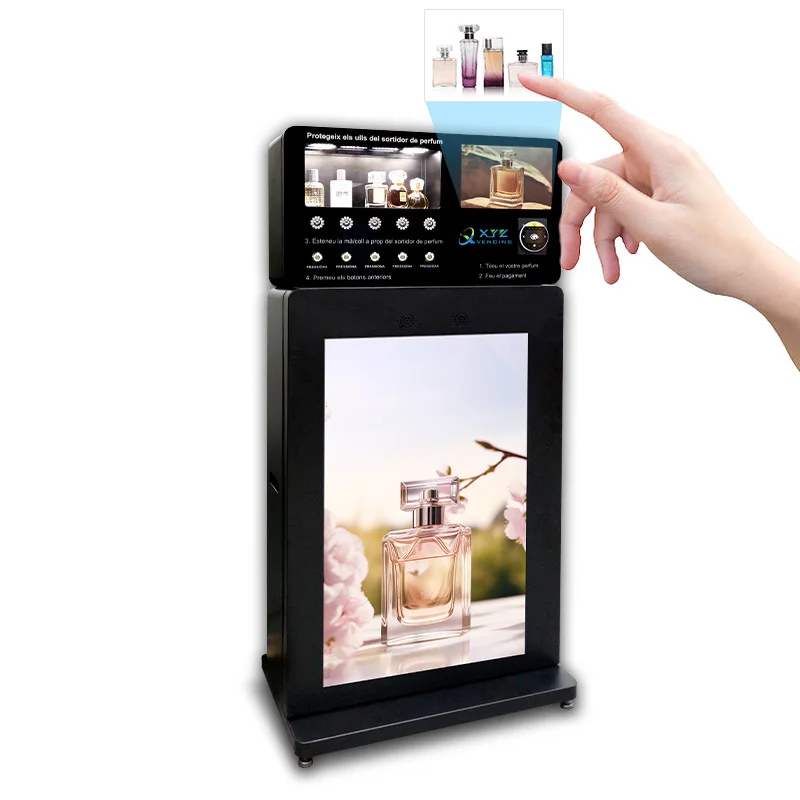 Standing perfume vending machine with 43 inch display automatic spray ...