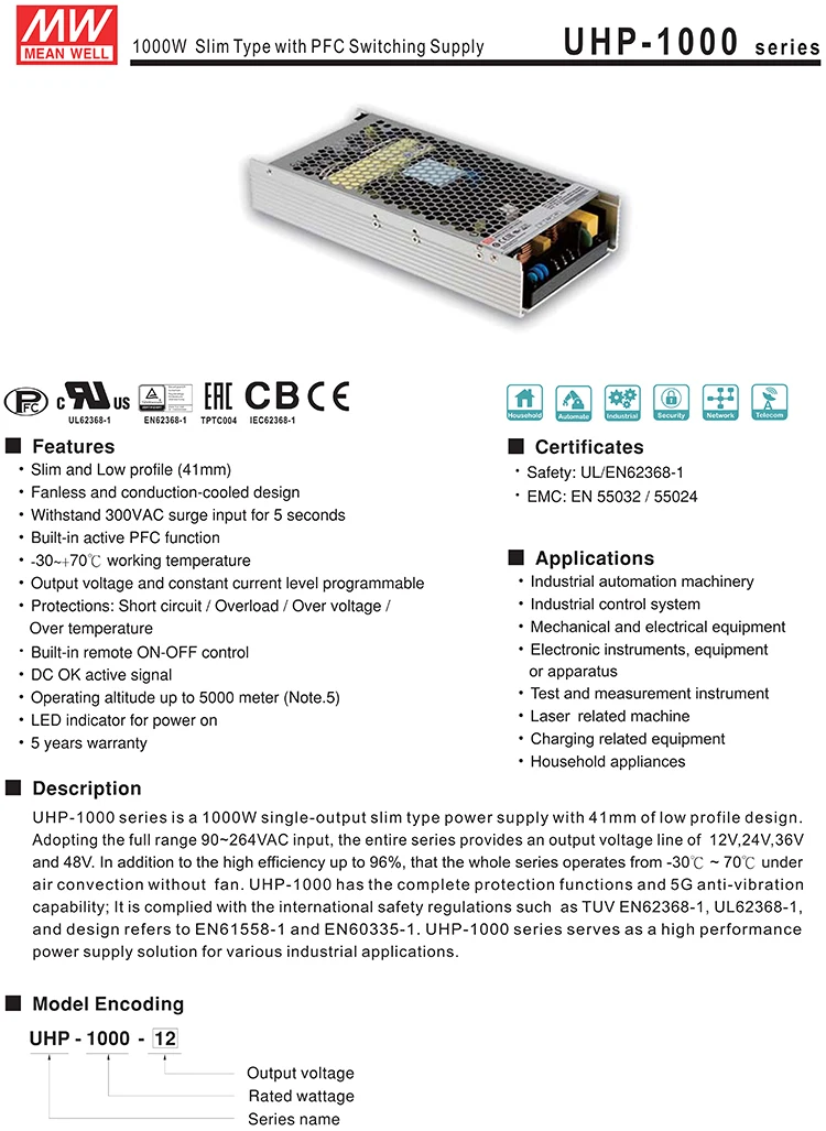 평균 우물 UHP-1000-48 1000W 48V 전원 공급 장치| Alibaba.com