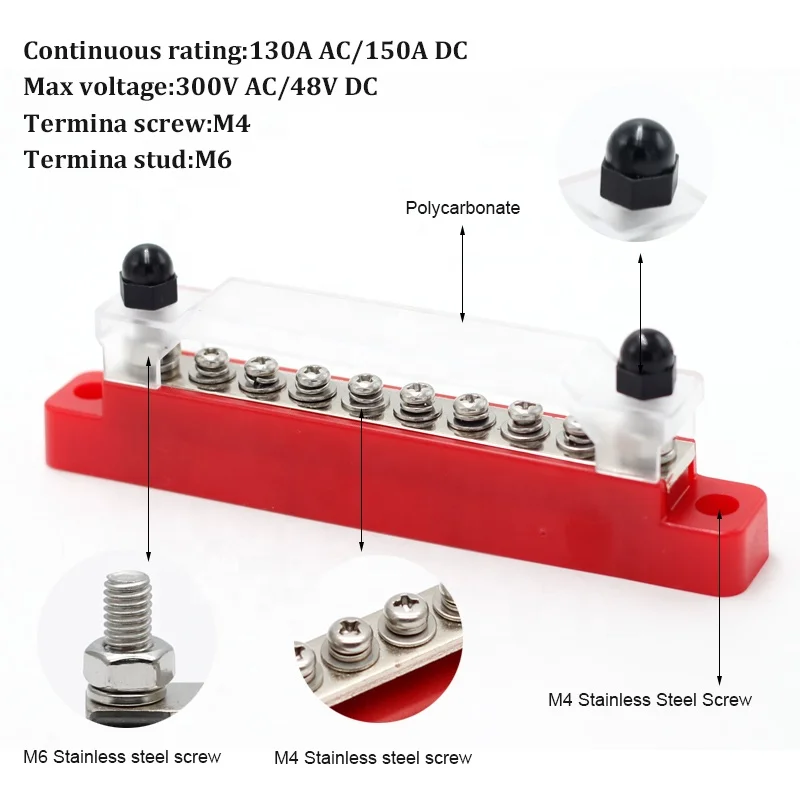 8 Terminal 130A/150A Busbar Block & Cover for Car Boat Marine E3U3
