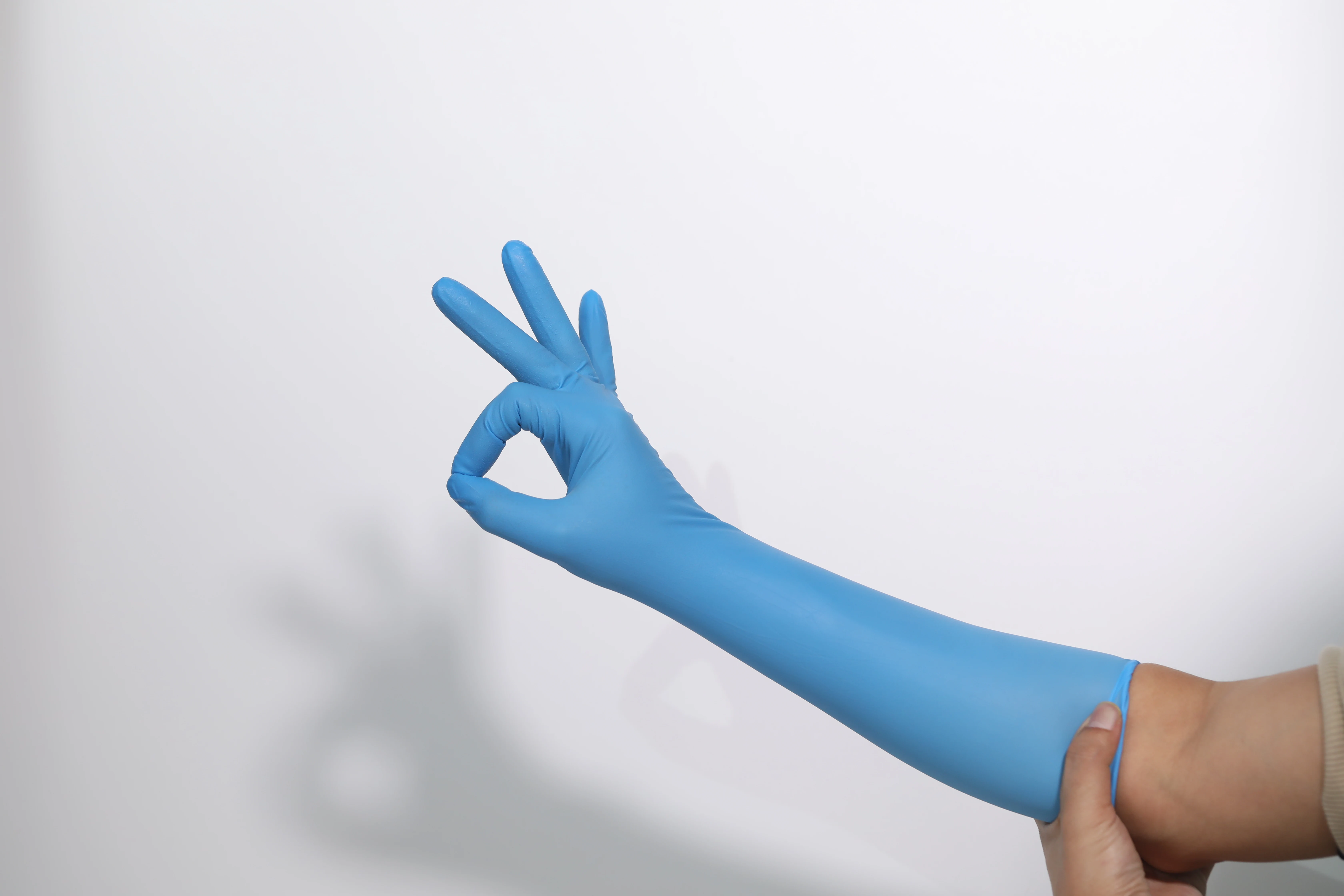 Nitrile Gloves High Quality Sky Blue Disposable Powder Free Long Sleeve ...