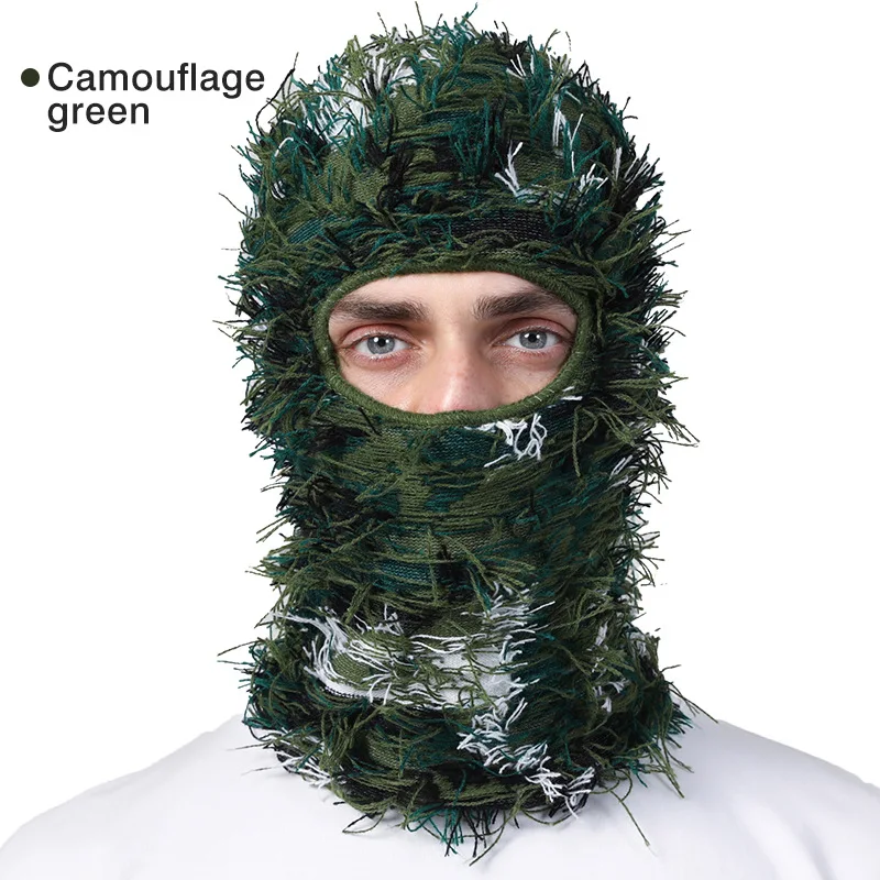 Distressed Balaclava Ski Mask, Shiesty Yeat Airsoft Custom Camo Knitted ...