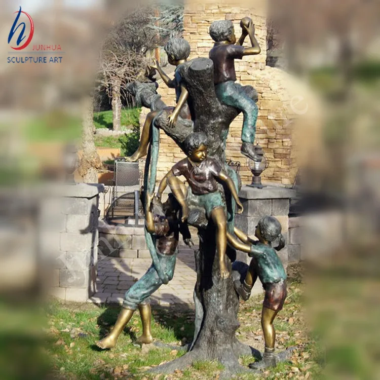 Life Size Garden Copper Bronze Children Playing On Tree Statue ...