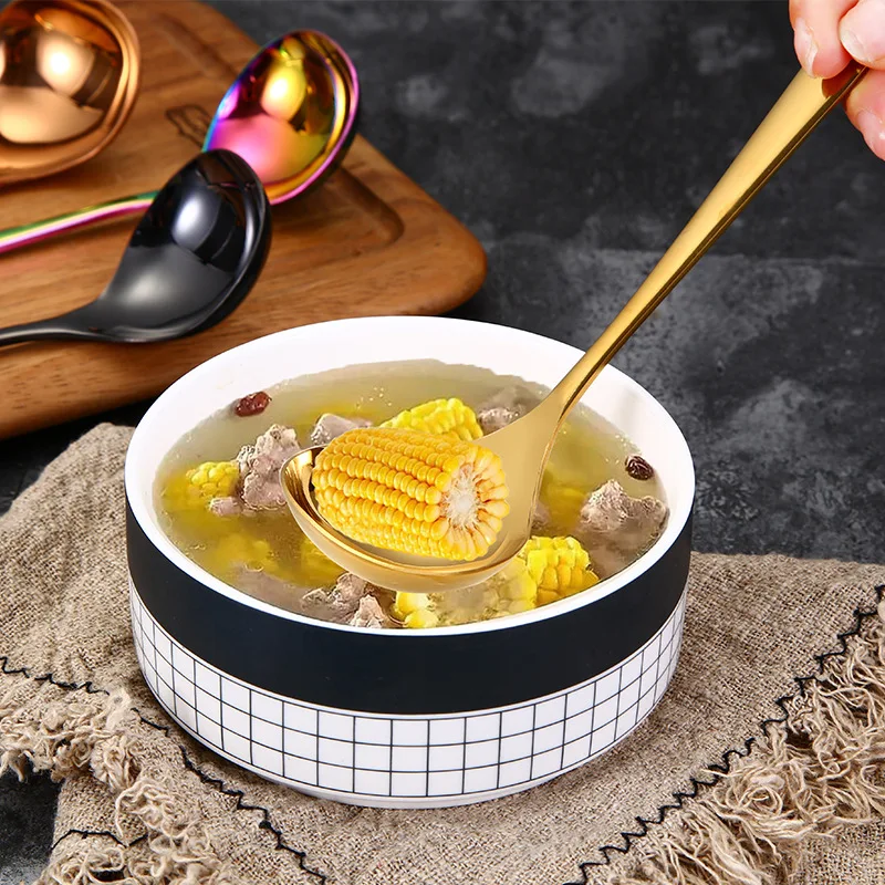 304 Stainless Steel Soup Spoon Hot Pot Spoons Round Head Long Handle ...