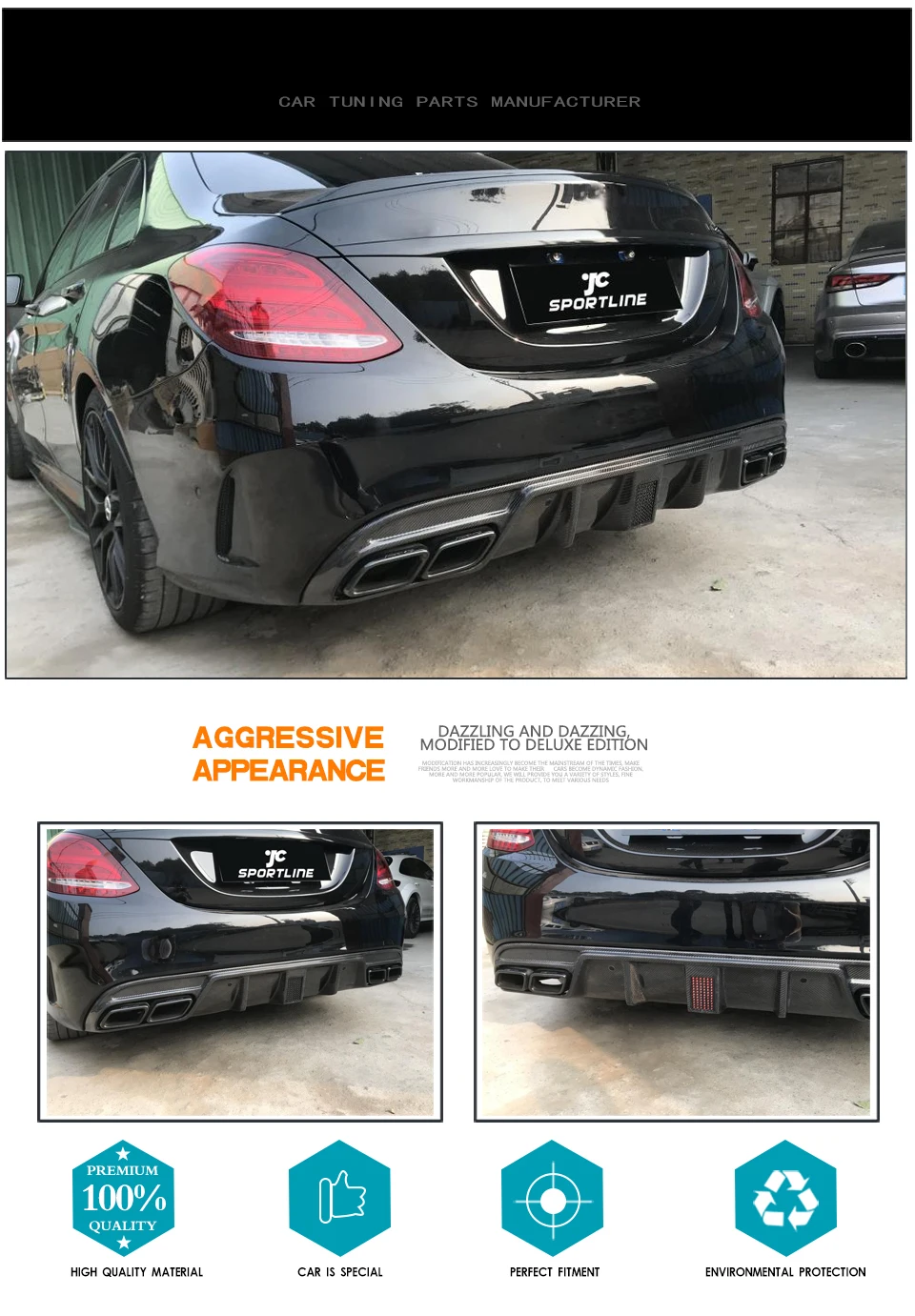 Carbon Fiber Rear Diffuser for Mercedes-Benz W205 C-Class Sedan 2015 ...
