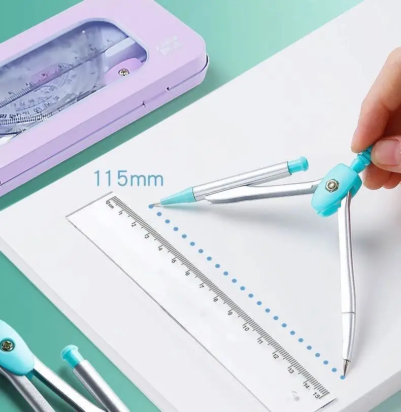 School Compass Protractor Ruler Eraser Pencil Student Stationery Set ...