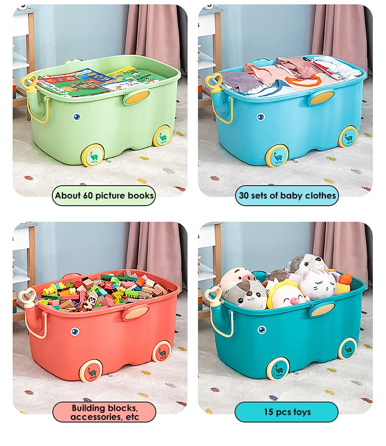 PP Storage Bins Children Cartoon Storage Box with Wheels Cartoon Shape ...
