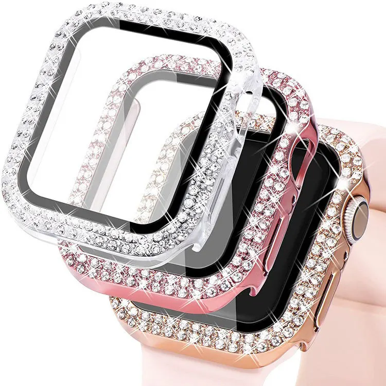 Diamond Screen Protector Bumper Frame Hard PC Case for Apple Watch 8 7 ...