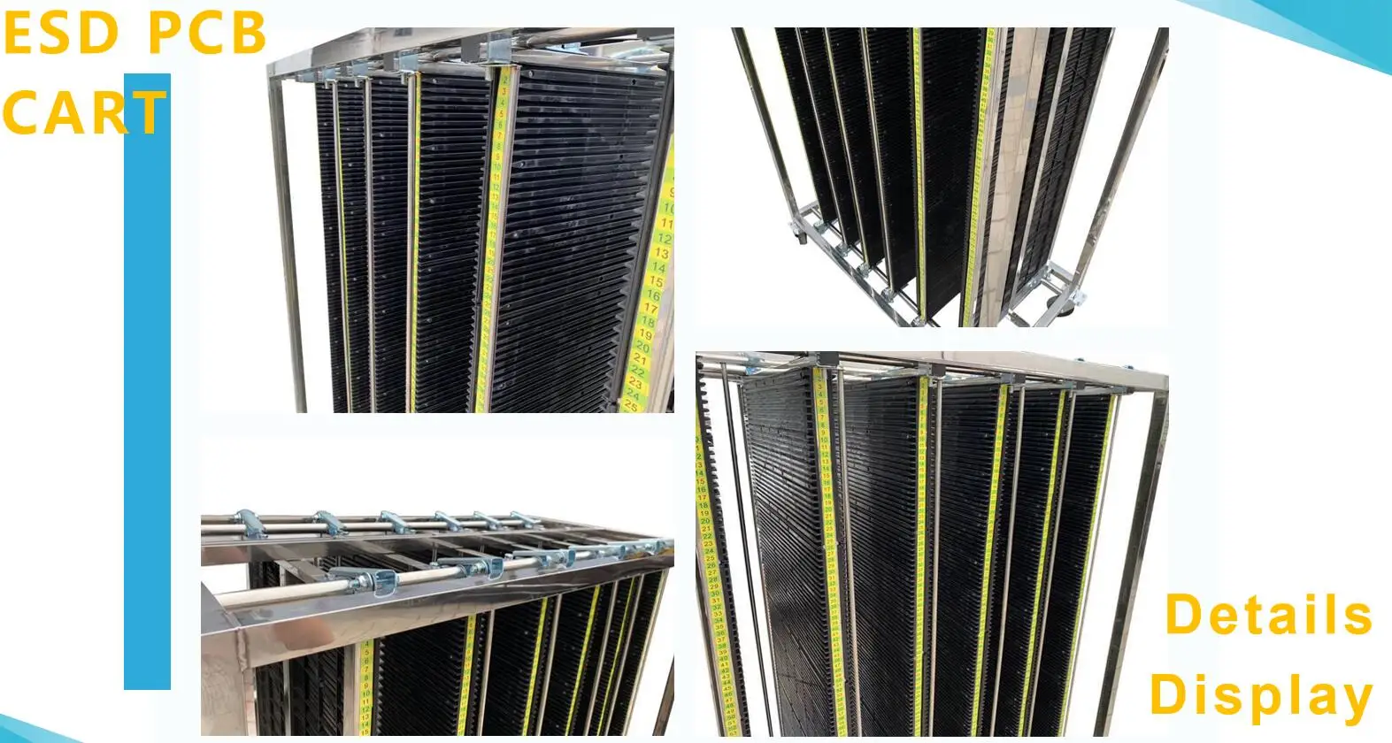 ALLESD Adjustable ESD PCB Storage Trolley Cart Turnover Rack Stainless ...