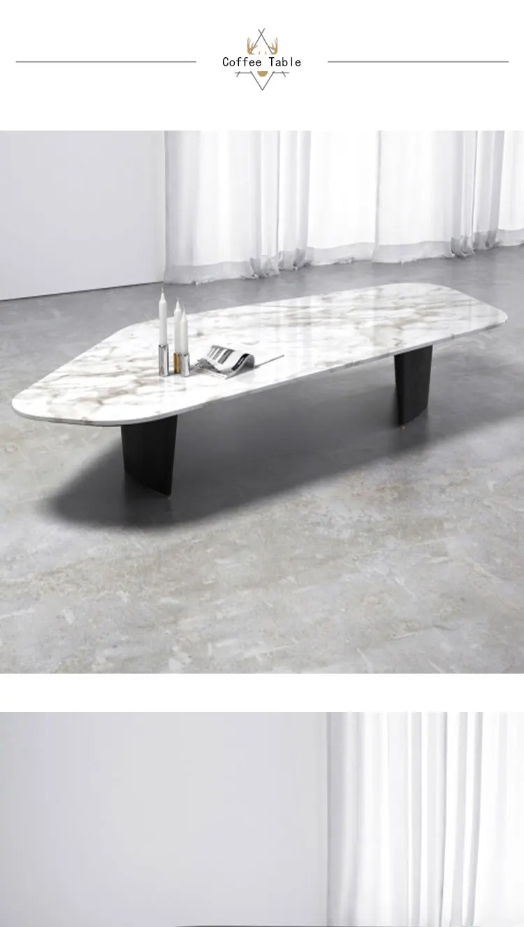 Modern Irregular Shape White Marble Top Coffee Table