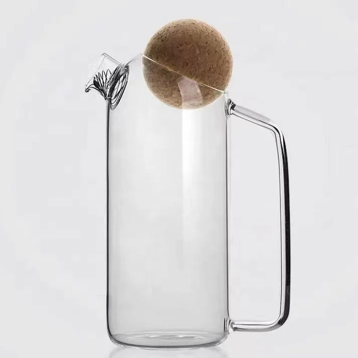 Glass Water Pitcher Borosilicate Glass Water Jug With Cork Lid Drinking ...