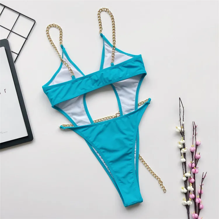 Fya591 Extreme Sexy Metal Chain Bathing Suit Woman Thong One Piece ...