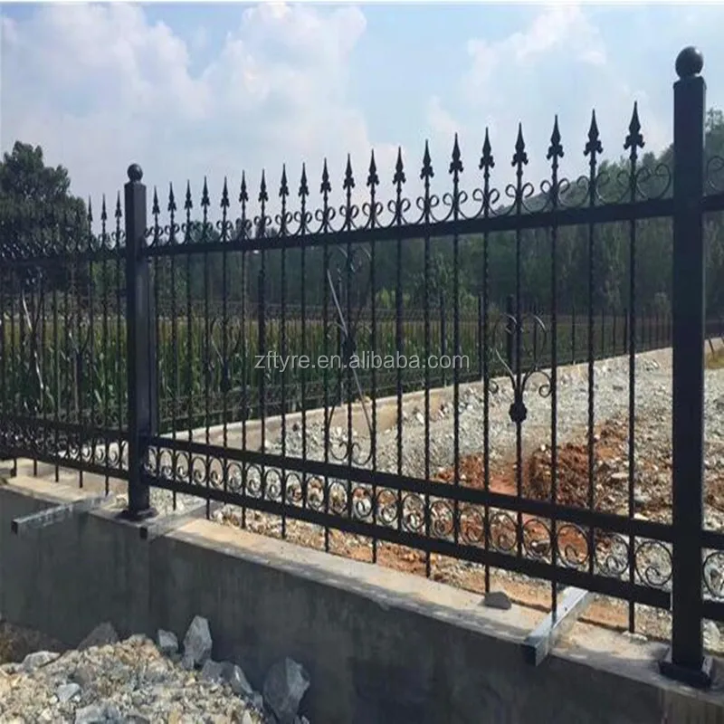Spear Top Security Iron Fencing With Punched Tube Rails Powder Coated ...
